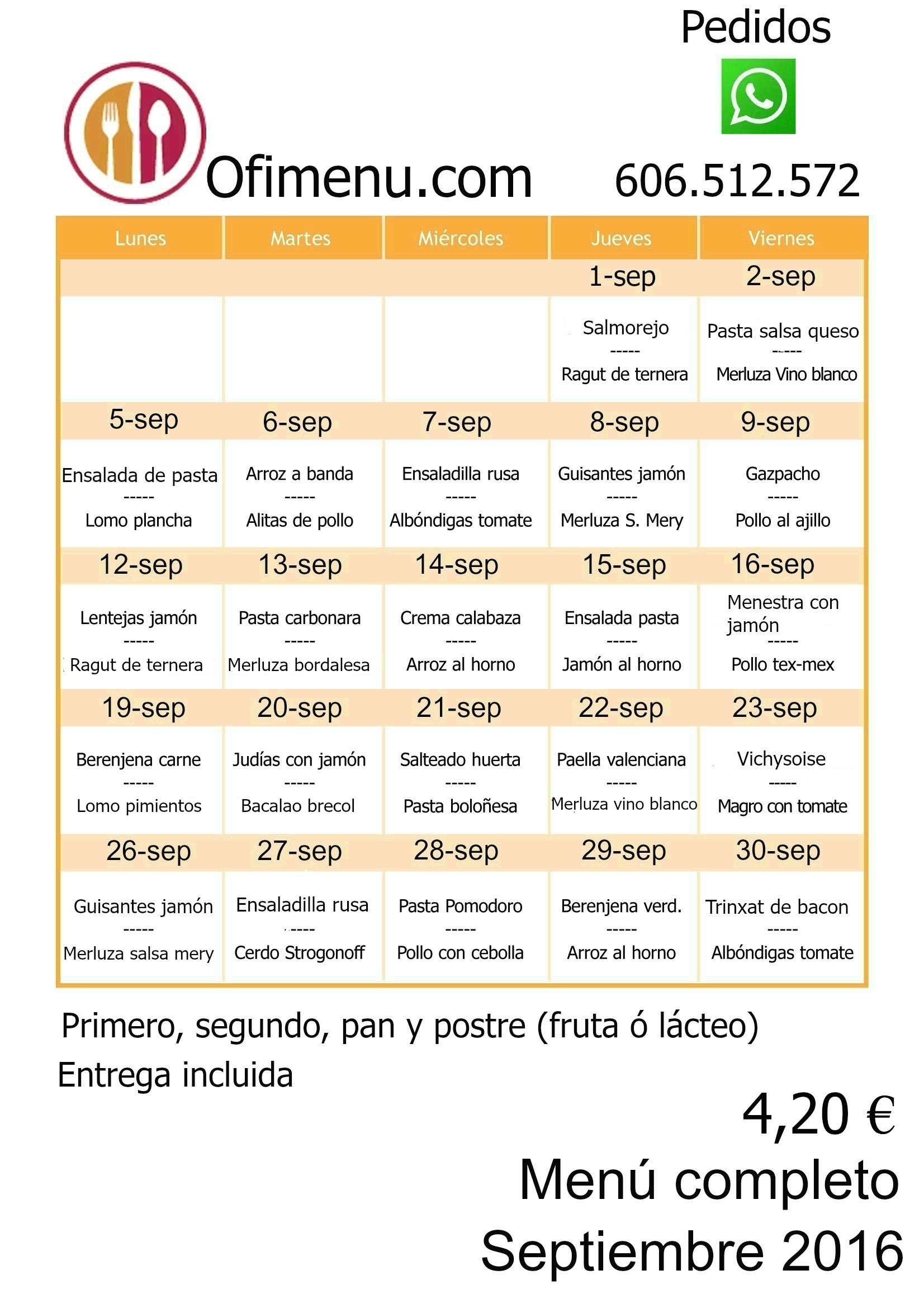 Menu completo Septiembre – www.ofimenu.com